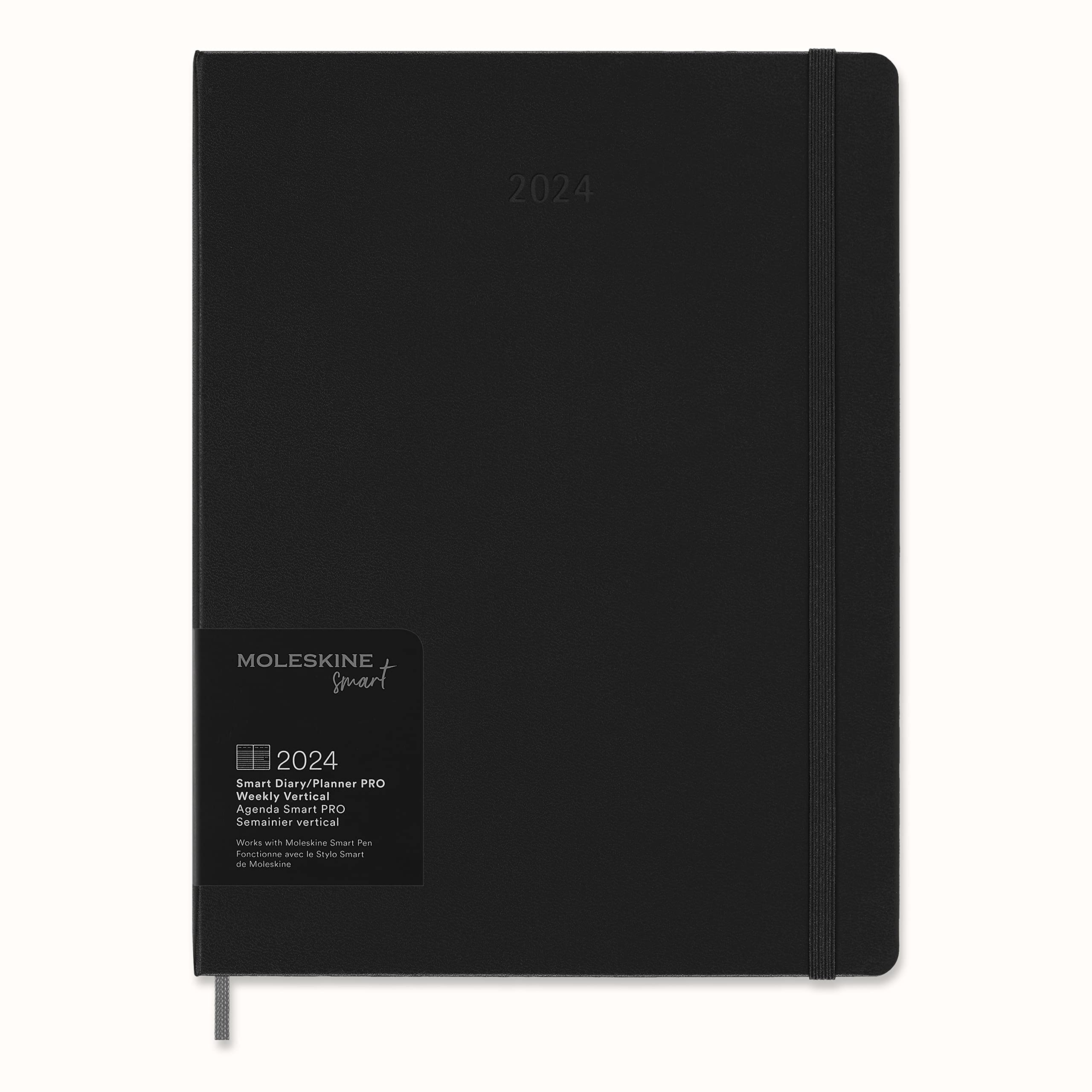 Moleskine 12 Month 2024 PRO Smart Weekly Vertical Planner, Hard Cover, XL (7.5" x 9.5") Black - Compatible with Moleskine Pen+ (Sold Separately)