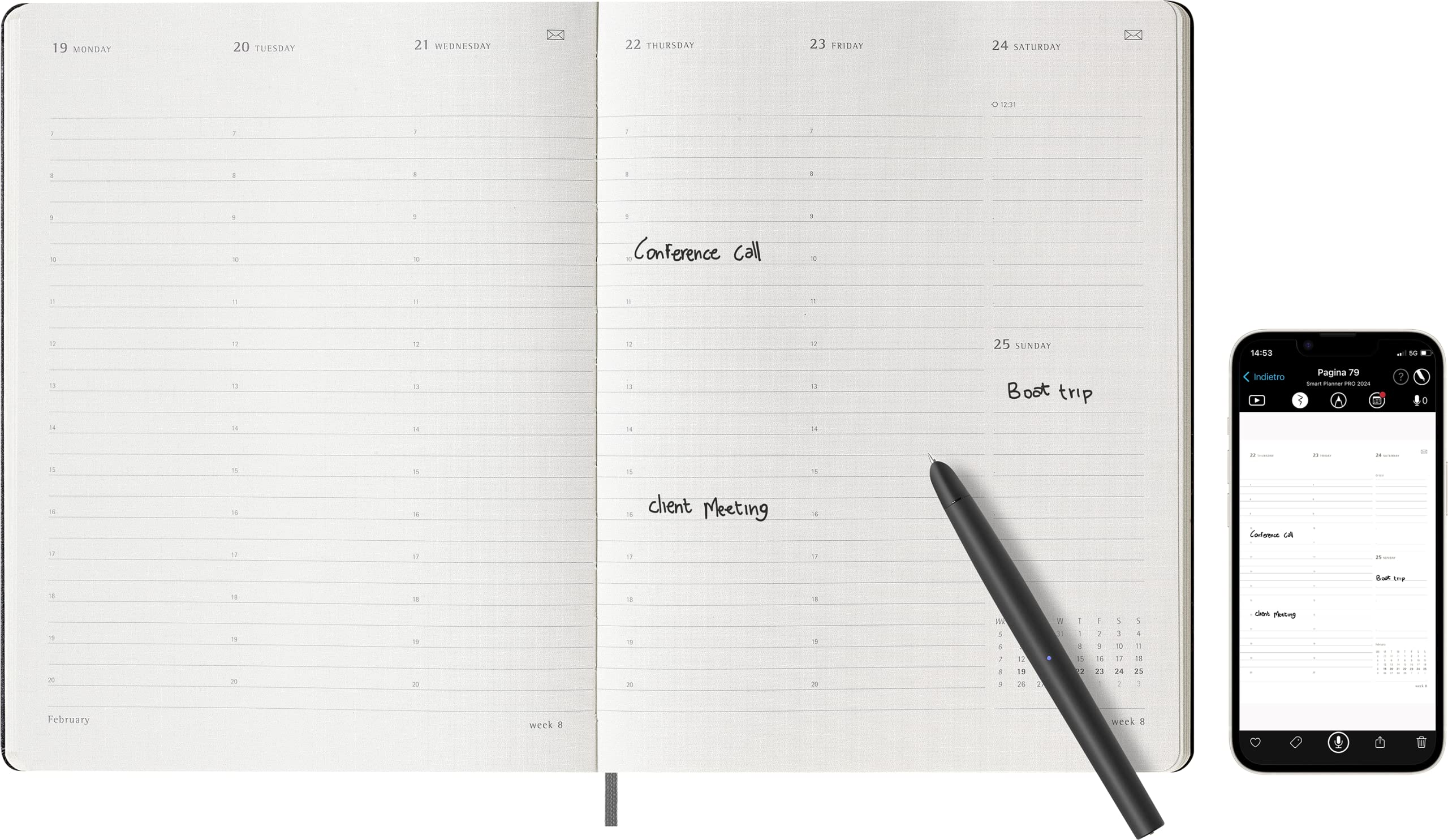 Moleskine 12 Month 2024 PRO Smart Weekly Vertical Planner, Hard Cover, XL (7.5" x 9.5") Black - Compatible with Moleskine Pen+ (Sold Separately)