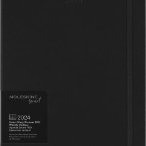 Moleskine 12 Month 2024 PRO Smart Weekly Vertical Planner, Hard Cover, XL (7.5" x 9.5") Black - Compatible with Moleskine Pen+ (Sold Separately)