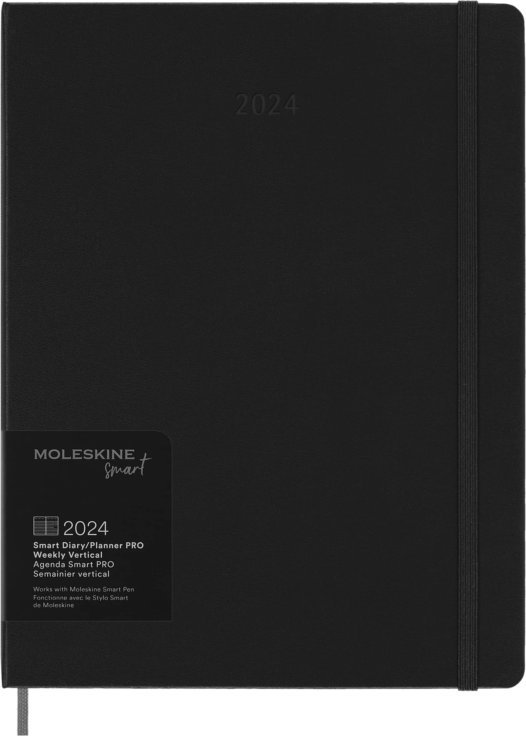 Moleskine 12 Month 2024 PRO Smart Weekly Vertical Planner, Hard Cover, XL (7.5" x 9.5") Black - Compatible with Moleskine Pen+ (Sold Separately)