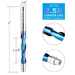 EANOSIC 5PCS Upcut Spiral Flush Trim Router Bit, 1/4 Inch Shank Solid Carbide Flush Trim Router Bits CNC Spiral Bit with Nano Blue Coating(1/4" Shank Up-Cut)