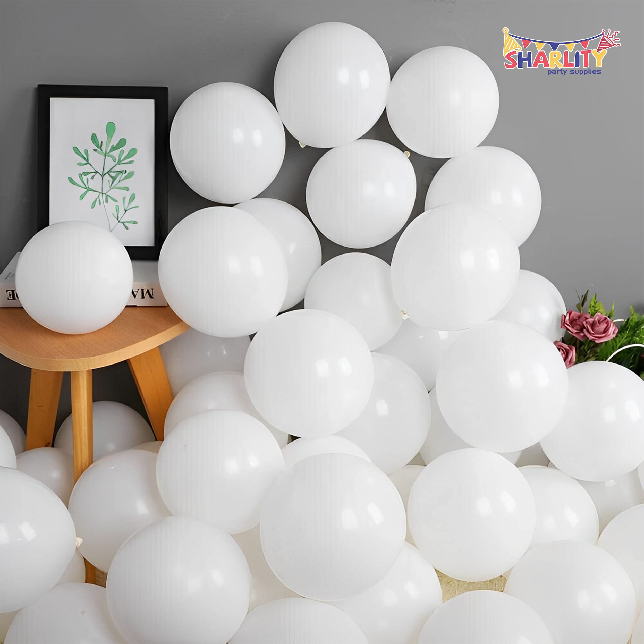 Sharlity 130PCS White Balloon Garland Arch Kit Pearl White Balloons Different Sizes 18 12 10 5 Inch for Birthday Baby Shower Wedding Bridal Shower Party Decorations