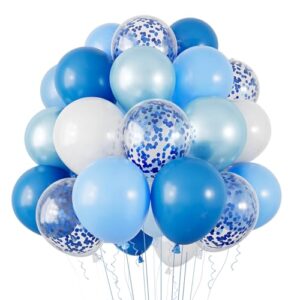 rubfac 100pcs 12 inches royal blue balloons, royal blue confetti balloons light blue baby blue and white balloons for boys birthday baby shower wedding party decoration