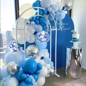 RUBFAC 100pcs 12 Inches Royal Blue Balloons, Royal Blue Confetti Balloons Light Blue Baby Blue and White Balloons for Boys Birthday Baby Shower Wedding Party Decoration