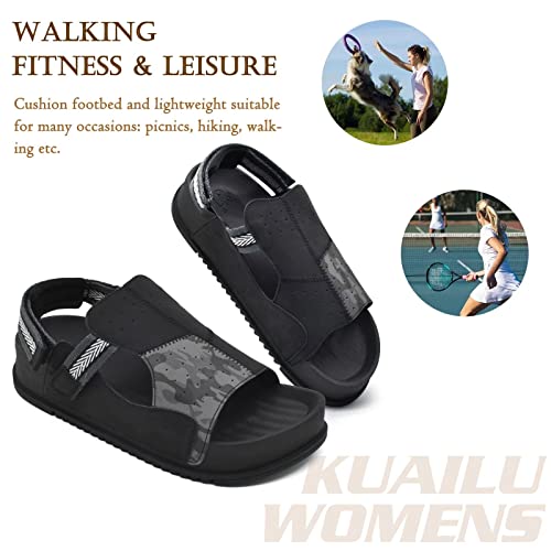 KUAILU Womens Comfortable Walking Platform Plantar Fasciitis Arch Support Ladies Athletic Orthotic Cushion Adjustable Back Strap Hiking Sandles Summer Open Toe Sport Outdoor Water River Black Size 8.5