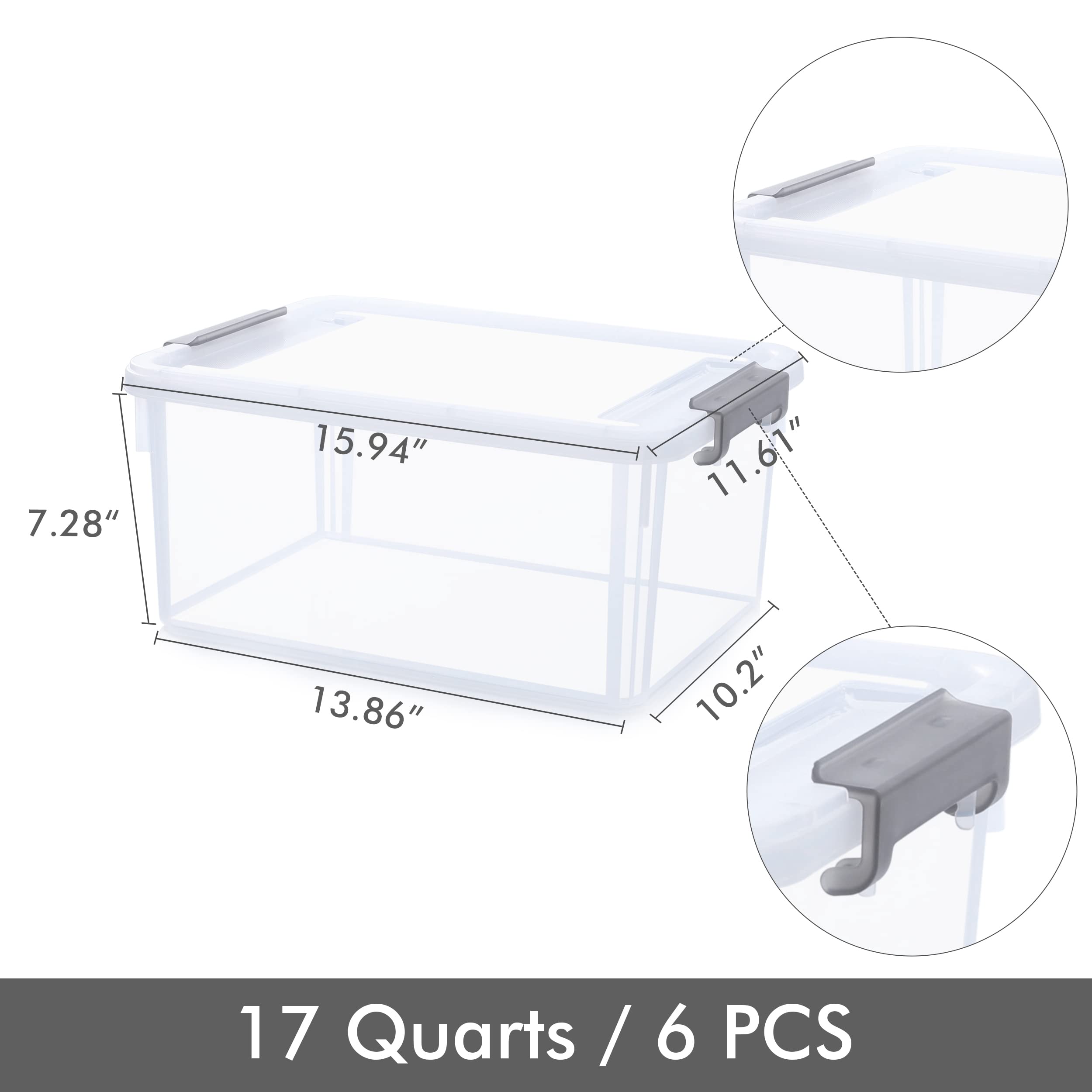 Citylife 6 Packs 17 QT Plastic Storage Bins with Lids Large Stackable Storage Containers for Organizing Clear Storage Box for Garage, Closet, Kitchen