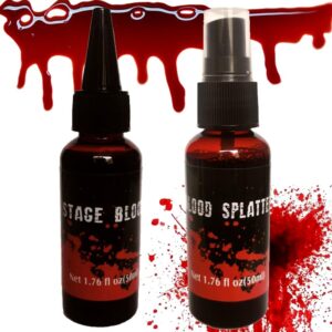 2pcs halloween makeup fake blood suit --- coagulated blood+fake blood spray, lifelike and washable, suitable for special effect zombie bride, vampire and monster sfx horror clown makeup