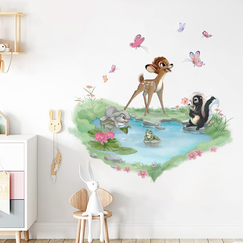 Runtoo Bambi Wall Stickers Forest Animals Deer Wall Decal Girls Bedroom Kids Nursery Home Decor