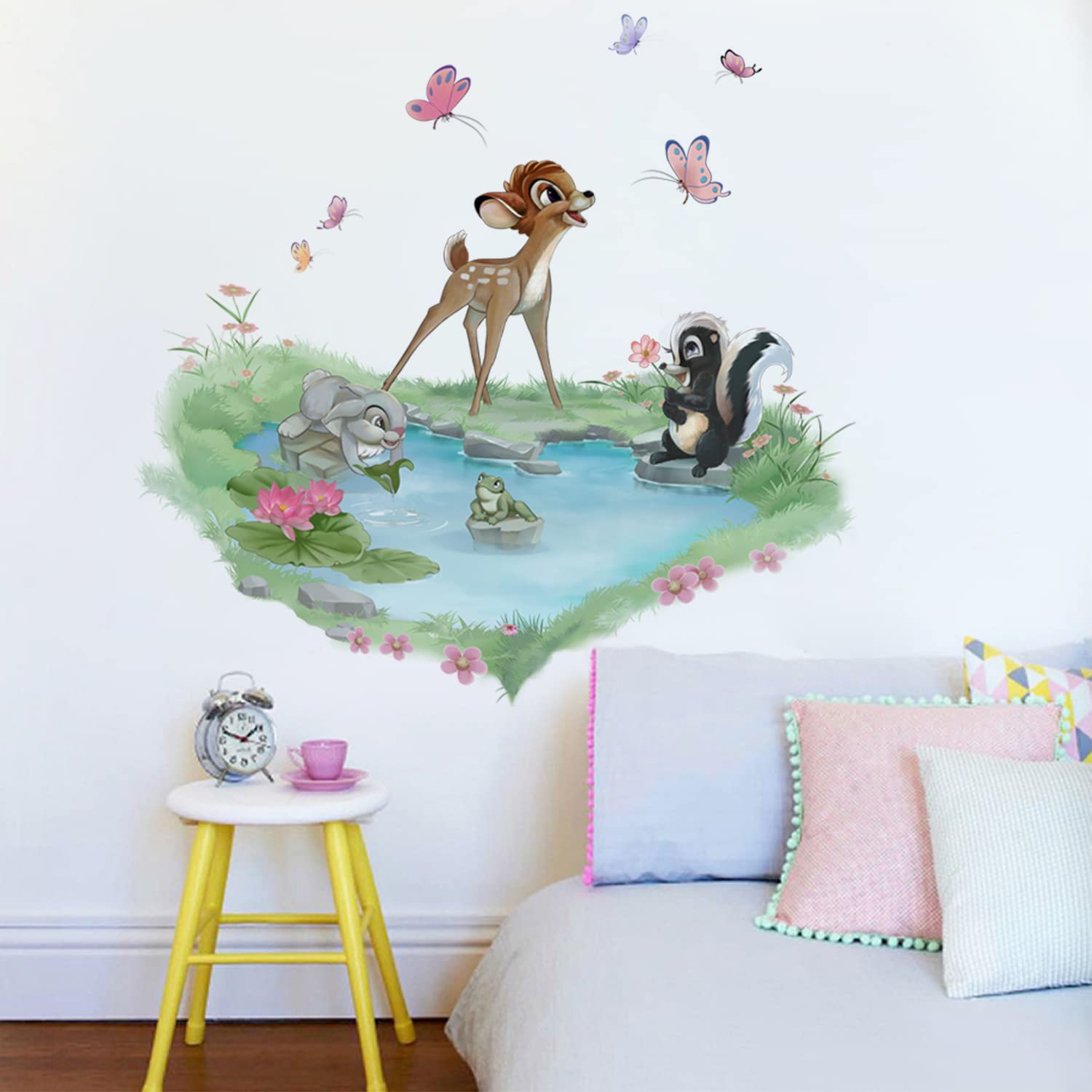 Runtoo Bambi Wall Stickers Forest Animals Deer Wall Decal Girls Bedroom Kids Nursery Home Decor