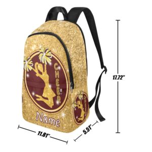 CUXWEOT Personalized Girl Cheer Dark Red Gold Print Backpack with Name Custom Travel Daypack Bag for Man Woman Gifts