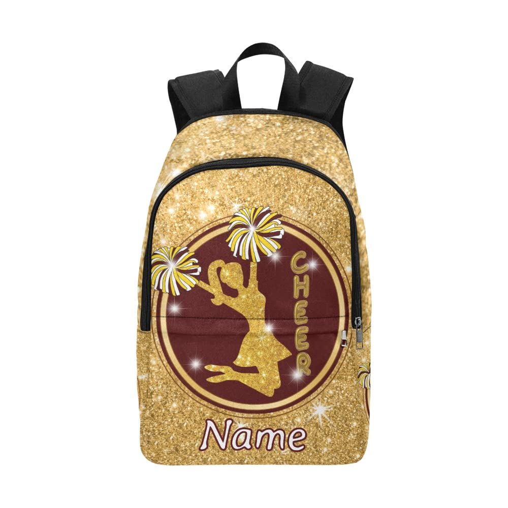 CUXWEOT Personalized Girl Cheer Dark Red Gold Print Backpack with Name Custom Travel Daypack Bag for Man Woman Gifts