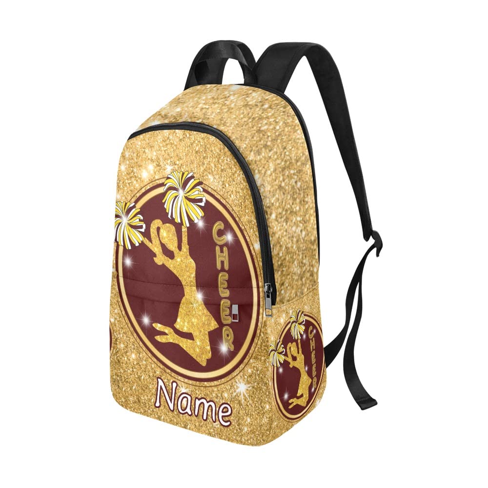 CUXWEOT Personalized Girl Cheer Dark Red Gold Print Backpack with Name Custom Travel Daypack Bag for Man Woman Gifts