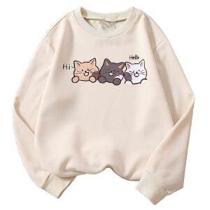 SOLY HUX Girl's Cute Graphic Crew Neck Sweatshirt Long Sleeve Pullover Tops T Shirt Apricot Cat 11-12Y