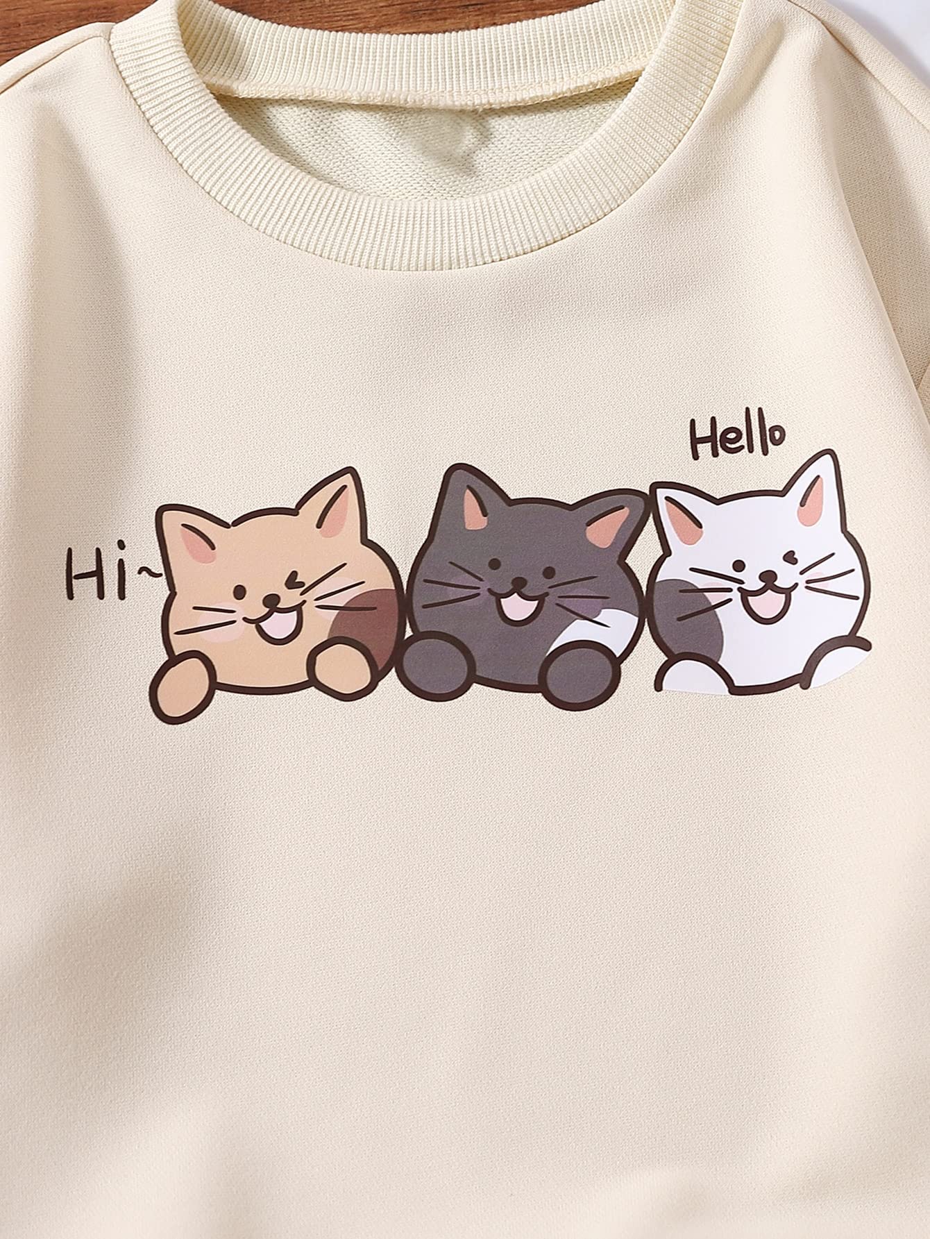 SOLY HUX Girl's Cute Graphic Crew Neck Sweatshirt Long Sleeve Pullover Tops T Shirt Apricot Cat 11-12Y