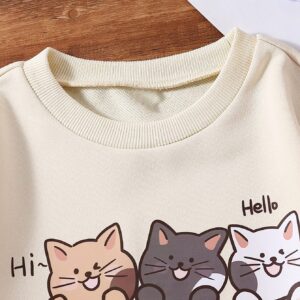 SOLY HUX Girl's Cute Graphic Crew Neck Sweatshirt Long Sleeve Pullover Tops T Shirt Apricot Cat 11-12Y