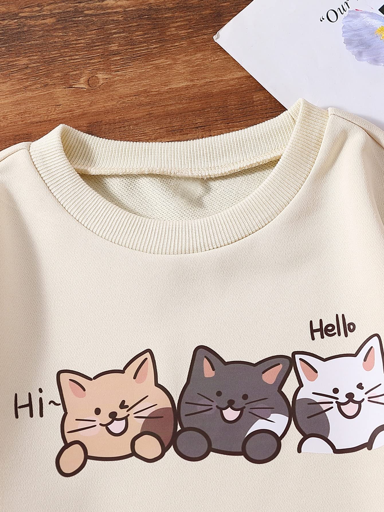 SOLY HUX Girl's Cute Graphic Crew Neck Sweatshirt Long Sleeve Pullover Tops T Shirt Apricot Cat 11-12Y