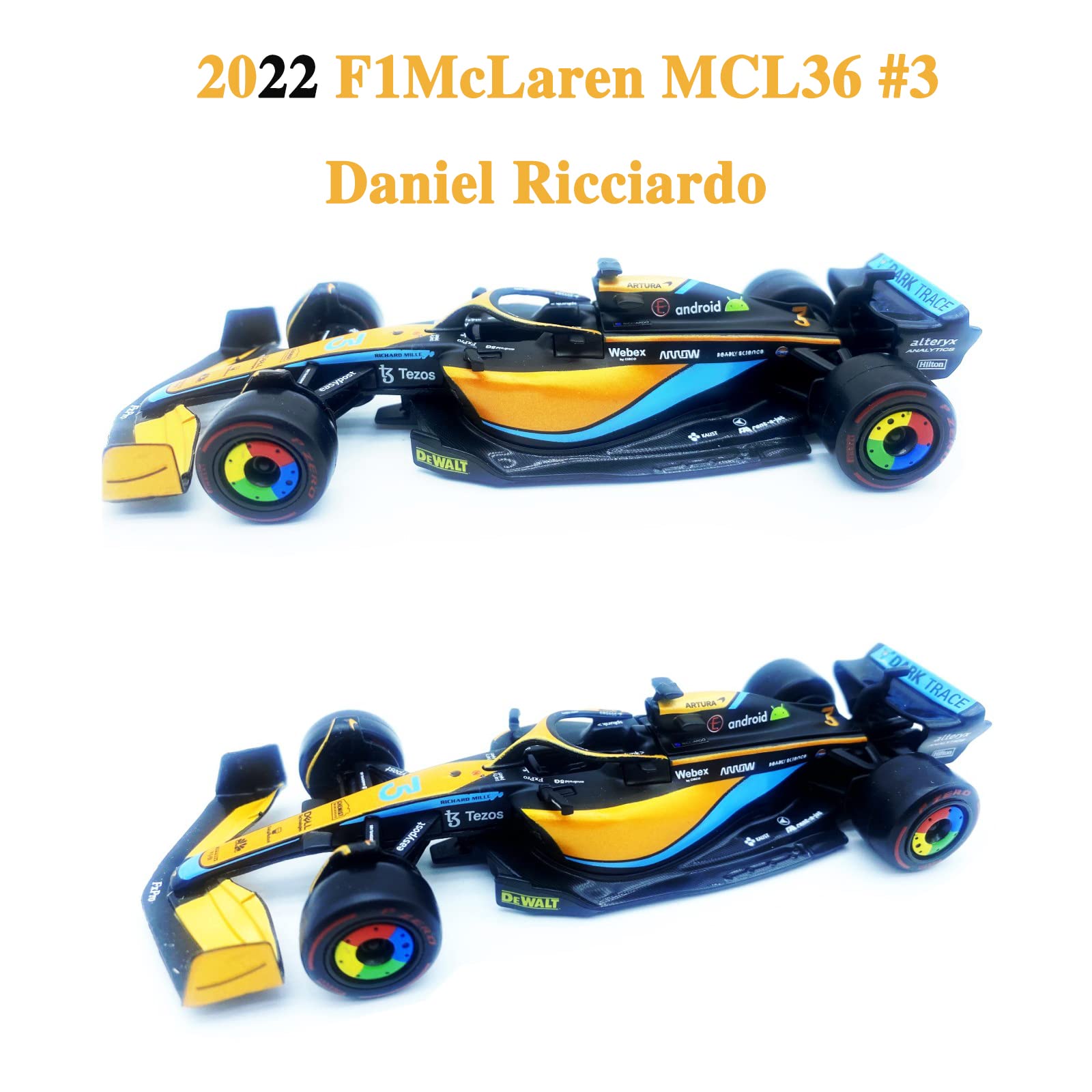 HTLNUZD Bburago 1:43 2022 F1MCL36#3 Daniel Ricciardo 1/43 MCL36#3 Formula One Diecast Alloy Luxury Collectible Toy Car Model