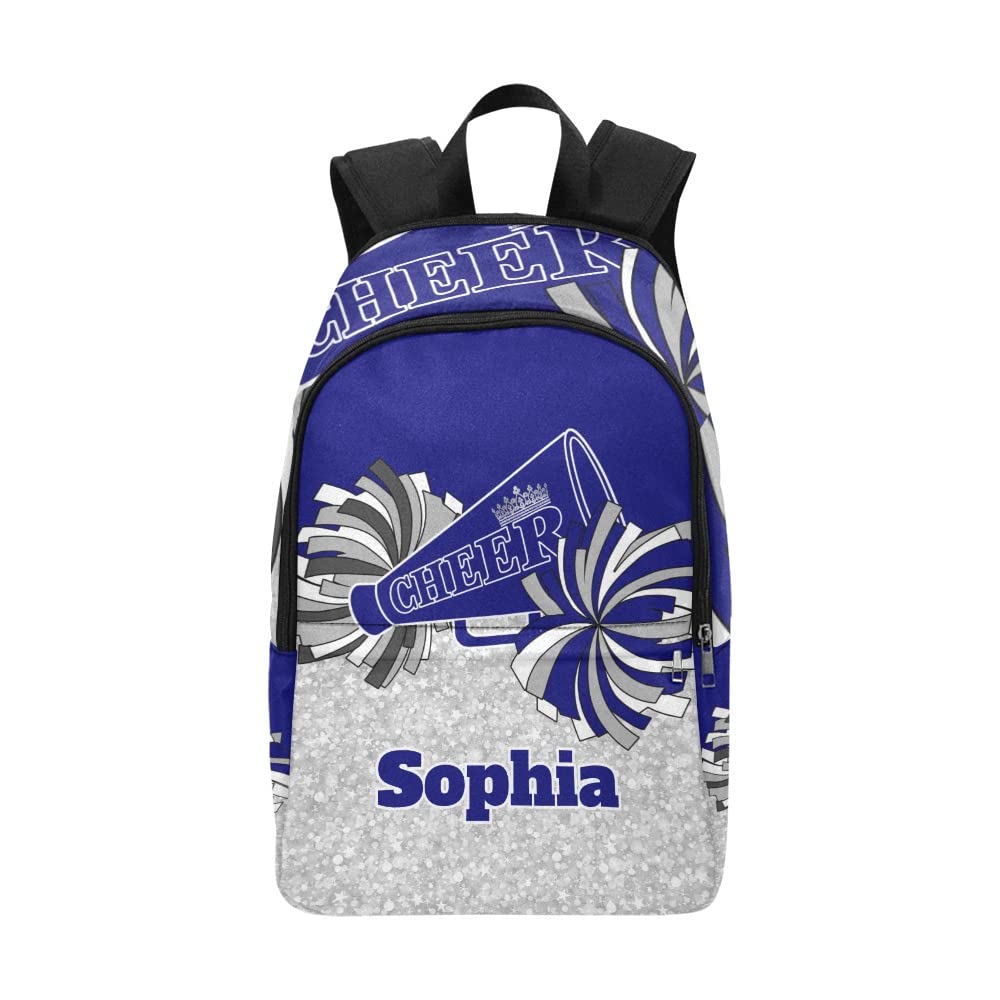 CUXWEOT Personalized Cheerleader Blue White Backpack with Name Custom Travel Bag for women Men