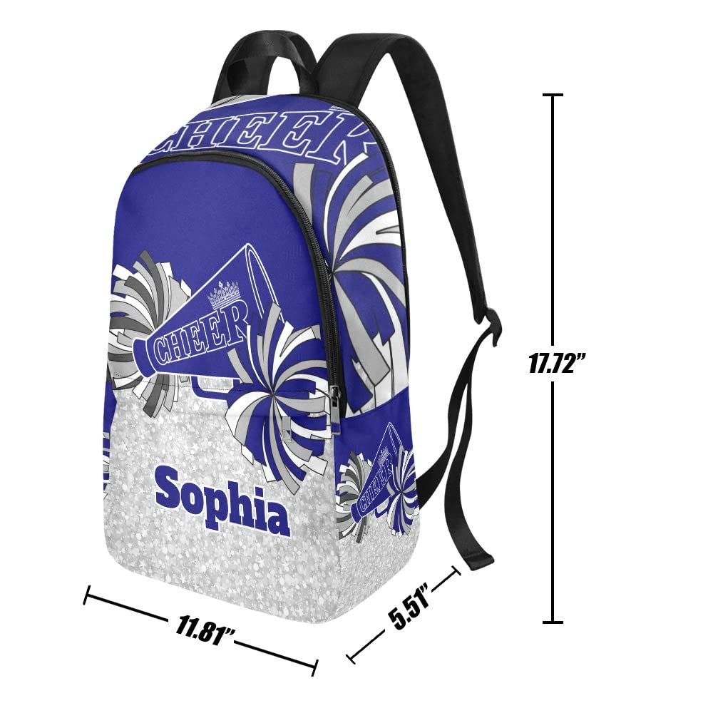 CUXWEOT Personalized Cheerleader Blue White Backpack with Name Custom Travel Bag for women Men