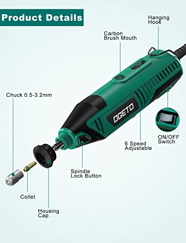 Ogeto Corded Power Rotary Tools with 6 Variable Speeds, 131 Accessories, Powerful Engraver, Polisher, and Sander, 5000-35000RPM Electric Drill Set for Handmade Projects and DIY Creations