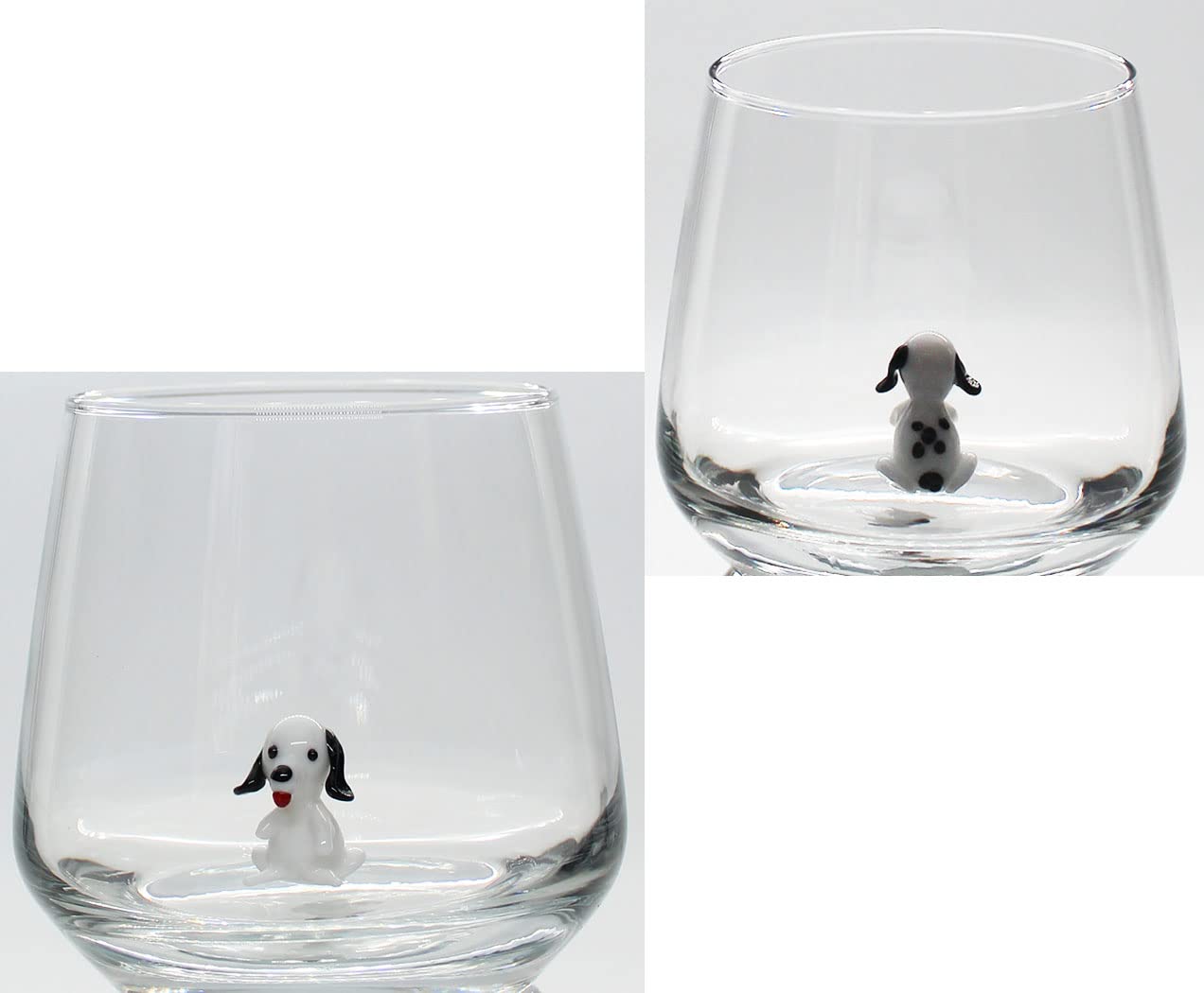 HeguSun Drinking Glass With Figurine Inside, Handmade Murano Glass Figures inside Stemless Glass for Wine, Cold Drinks and Beverages, 12 oz (Dalmatian)