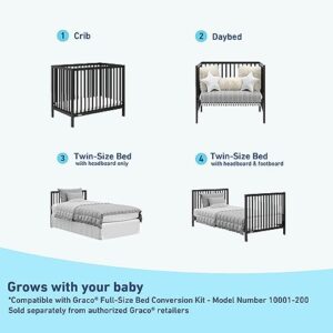 Graco Teddi 4-in-1 Convertible Mini Crib with Bonus Water-Resistant Mattress (Black) – GREENGUARD Gold Certified, 2.75-Inch Mattress Included, Convenient Size, Easy 30-Minute Assembly