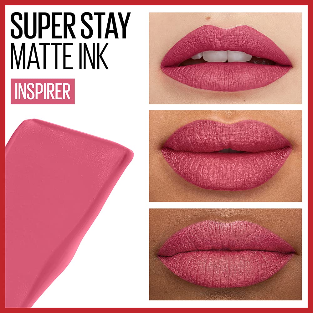 Maybelline New York Super Stay Matte Ink Liquid Lipstick, Long Lasting High Impact Color, Up to 16H Wear, Inspirer, Light Mauve Pink, 0.17 fl.oz (Pack of 2)