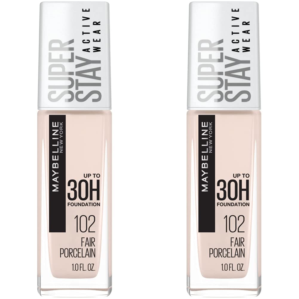 Maybelline Super Stay Full Coverage Liquid Foundation Active Wear Makeup, Up to 30Hr Wear, Transfer, Sweat & Water Resistant, Matte Finish, Fair Porcelain, 1 Count (Pack of 2)