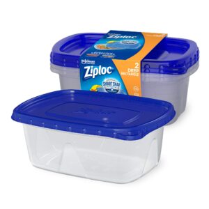 Ziploc Food Storage Meal Prep Containers Reusable for Kitchen Organization, Smart Snap Technology, Dishwasher Safe, Deep Rectangle, 2 Count (Pack of 2)