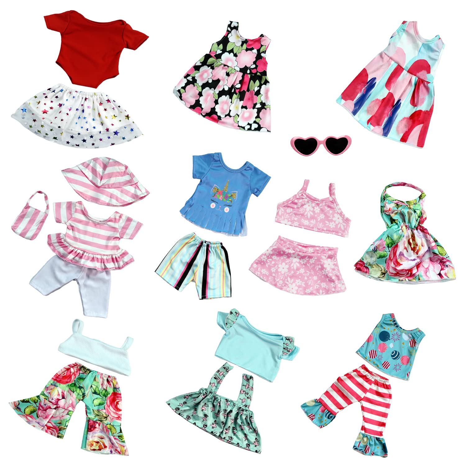 ReeRaa 20 pcs 18 inch Doll Clothes and Accessories for American 18 inch Girl Doll Clothes Gift Including 10 Complete Sets of Clothing