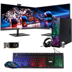 gaming desktop pc, intel core i5 6th gen, techmagnet zeus, amd rx 550 graphics, 32gb ram, 512gb ssd, mtg new 24 inch dual monitor, rgb keyboard mouse, headphone, webcam, win 10 pro (renewed)