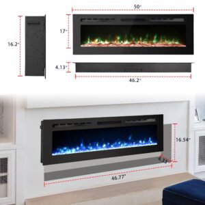 Ariiles 50 inch Electric Fireplace Inserts, Wall Mounted Fireplace, Recessed Fireplace, Led Fireplace, Linear Fireplace with Remote Control, 12 Flame Colors,750/1500W (50inch)