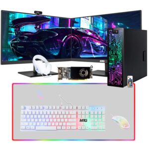 gaming desktop pc, intel core i5 6th gen, techmagnet zeus, amd rx 550 graphics, 32gb ram, 1tb ssd + 2tb hdd, mtg new 27 inch dual monitor, gaming kit webcam, win 10 pro (renewed)