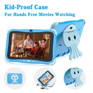 Kids Tablet 8 inch Android Toddler Tablet 2GB 64GB Tablet for Kids App Parent Control Kids Learning Tablet WiFi Dual Camera With Shockproof Case, Netflix, YouTube, for Boys Girls, ages 3-16, Blue