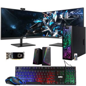 gaming desktop pc, intel core i5 6th gen, techmagnet zeus, amd rx 550 graphics, 32gb ram, 512gb ssd + 1tb hdd, mtg 27 inch dual monitor, rgb keyboard mouse, speaker, webcam, win 10 pro (renewed)