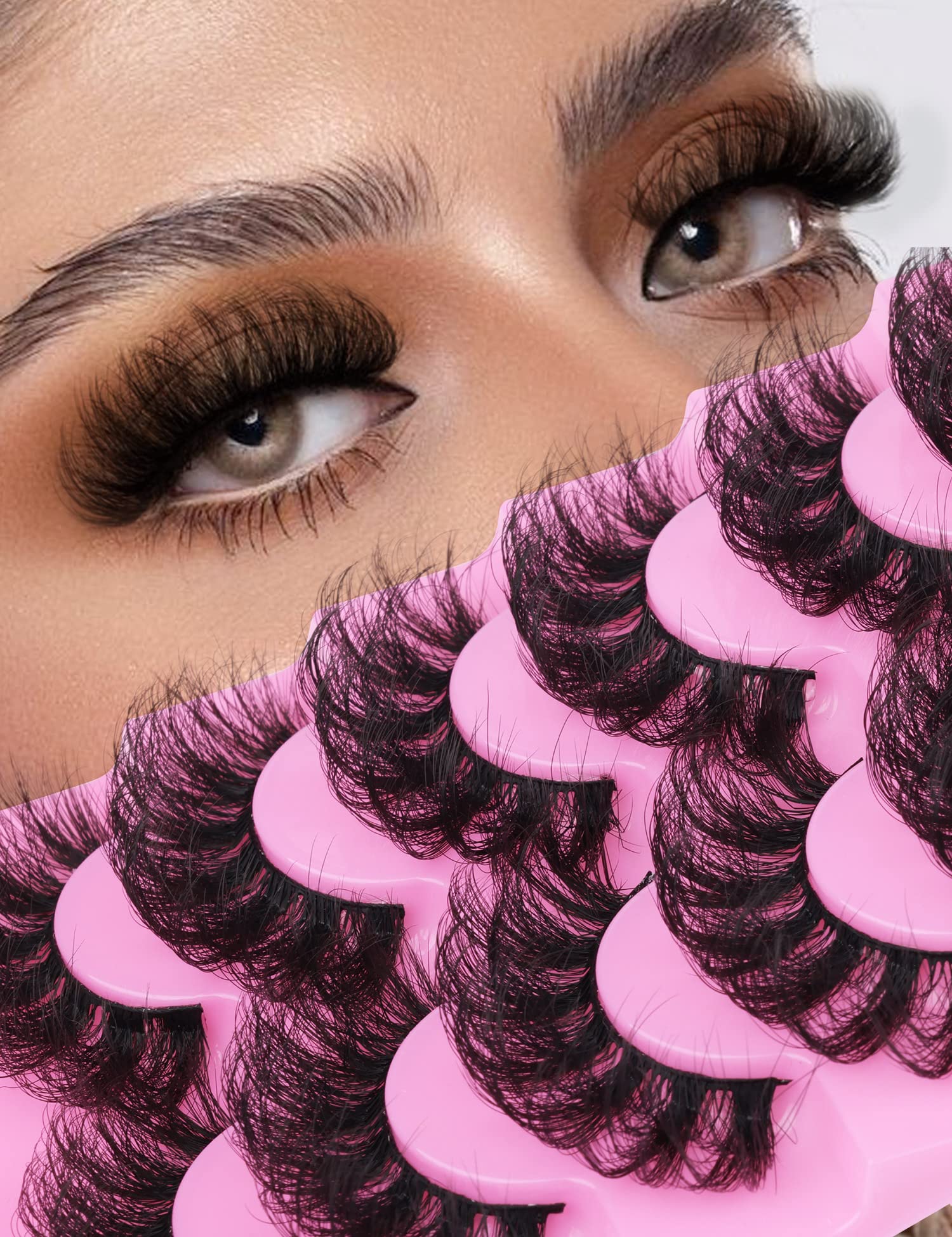 Fales Eyelashes Fluffy Lashes Mink D Curl Strip Lashes Wispy Dramatic Long Thick Fake Eye Lashes Pack 7 Pairs