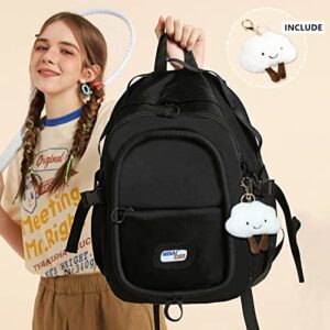 School Backpack for Girls,Girls Backpack with Cute Pendant,Kids School Bag,Aesthetic Backpack for Teen Girls for Elementary Middle School,Lightweight Bookbag for Girls,Kawaii Backpack for Girls(Black)