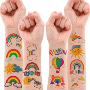 8 Sheets (96PCS) Rainbow Temporary Tattoos Theme Birthday Party Decorations Supplies Party Favors Decor Tattoo Stickers For Kids Girls Boys Gifts Classroom School Prizes Rewards