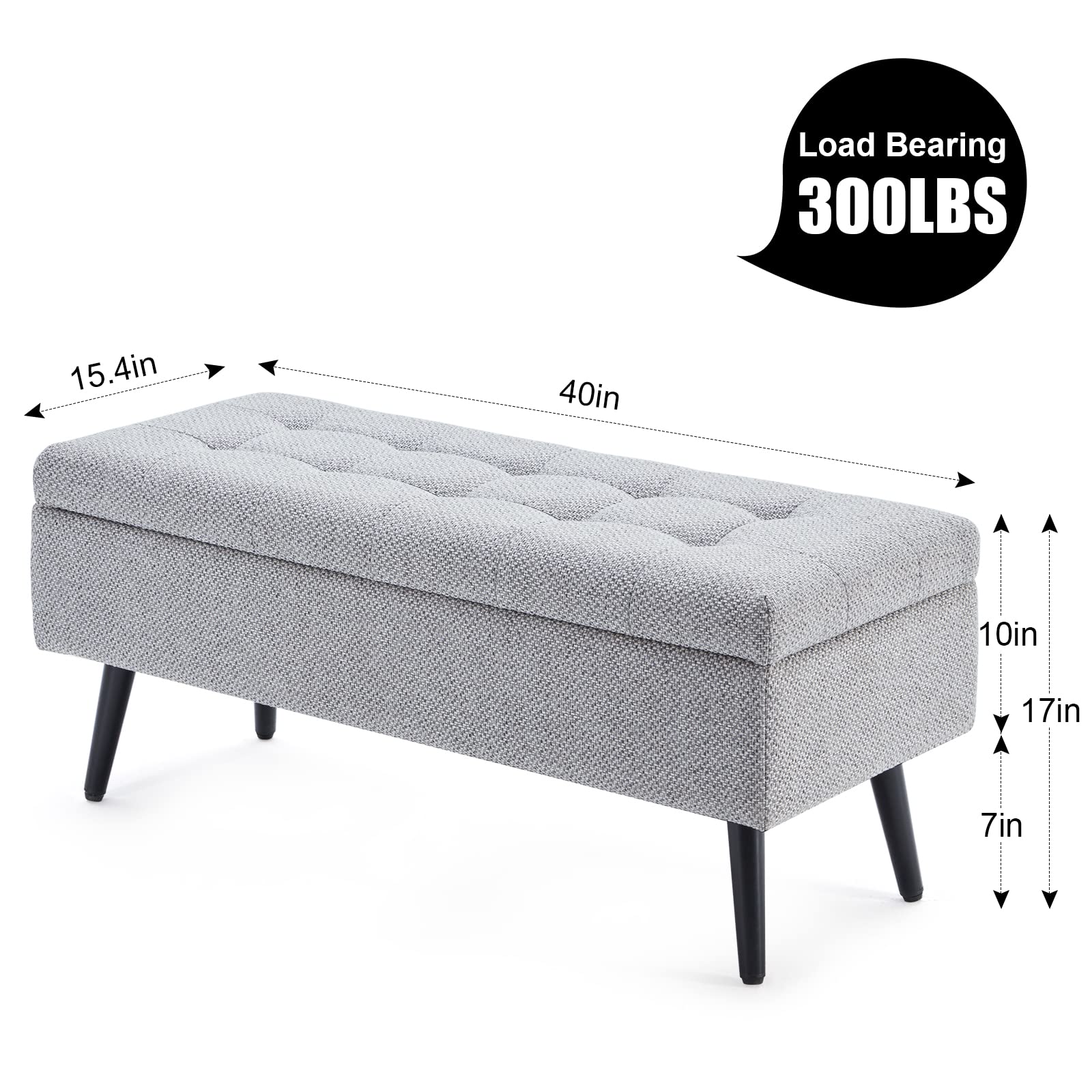 RUCUKEN Storage Bench with Storage Bench for Bedroom End of Bed Bench Foot of Bed Bench Entryway Bench Storage Ottoman Bench 40" W x 15.4" D Grey Bench