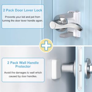 Childproof Door Lever Lock AOSITE 2 Pack Lever Door Lock Adhesive Baby Proof Door Handle Lever for Kids Child Safety Locks for Door Prevent Toddlers from Opening Doors No Drill Easy Open for Adults