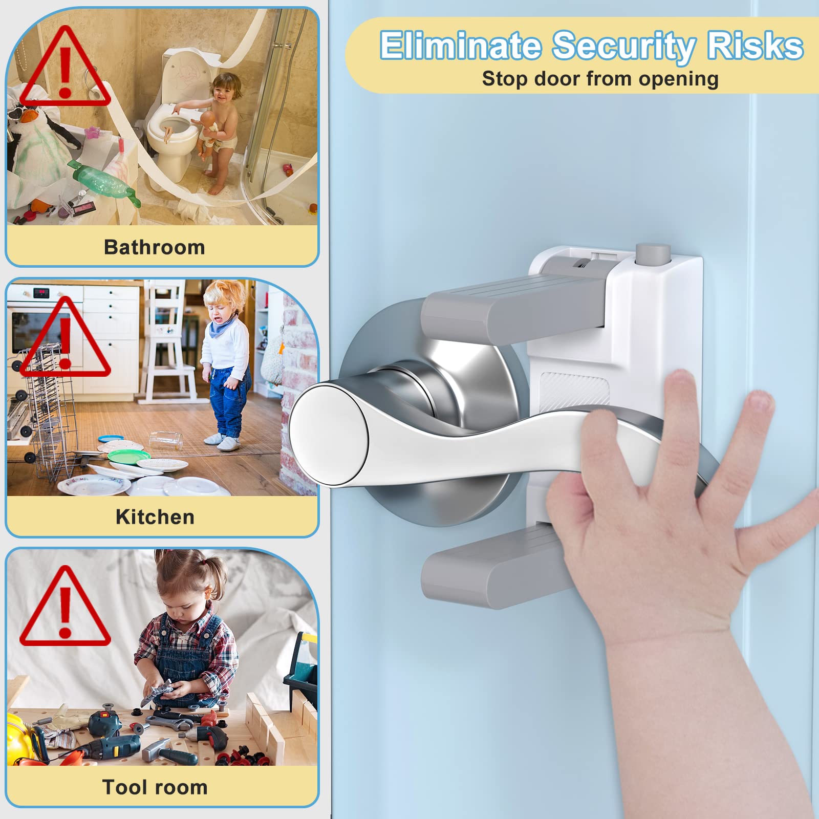 Childproof Door Lever Lock AOSITE 2 Pack Lever Door Lock Adhesive Baby Proof Door Handle Lever for Kids Child Safety Locks for Door Prevent Toddlers from Opening Doors No Drill Easy Open for Adults