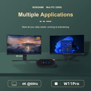 BOSGAME Mini PC AMD Ryzen 3 3200U(up to 3.5Ghz), Mini Computers W11 Pro 8GB DDR4 RAM 256GB NVMe SSD, Mini Desktop PC 4K@60Hz Dual HDMI/Type-C/WiFi 5 /BT 4.2