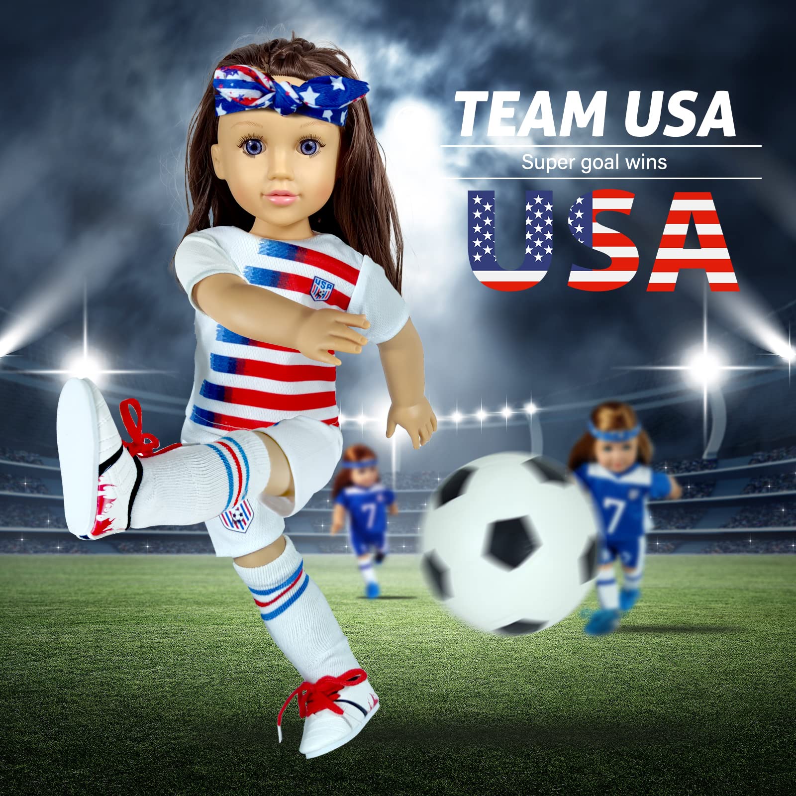 WONDOLL 18-Inch-Doll-Clothes and Accessories - WONDOLL World Cup Team USA 18'' Soccer Uniform Outfits Includes Headband,Shirt,Shorts, Socks,Shoes and Football