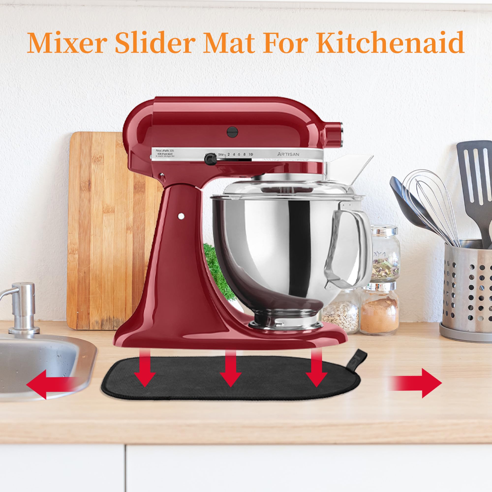 Mixer Slider Mat for Kitchenaid Stand Mixer Slider Mat with Bendable Cord Organizer for KitchenAid 6-8 Qt Appliances Air Fryer Slider Mat (6-8Qt, White)