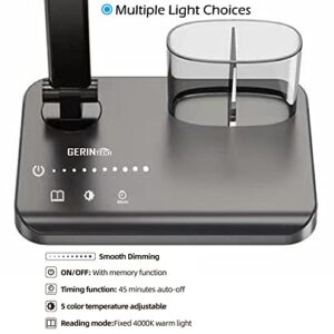 GERINTECH Dual Shade LED Desk Lamp with USB Charging Port & Pen Holder, Bright Table Lamp with Auto Shut-Off Timer, 10 Adjustable Brightness, 5 Color Modes (Black)