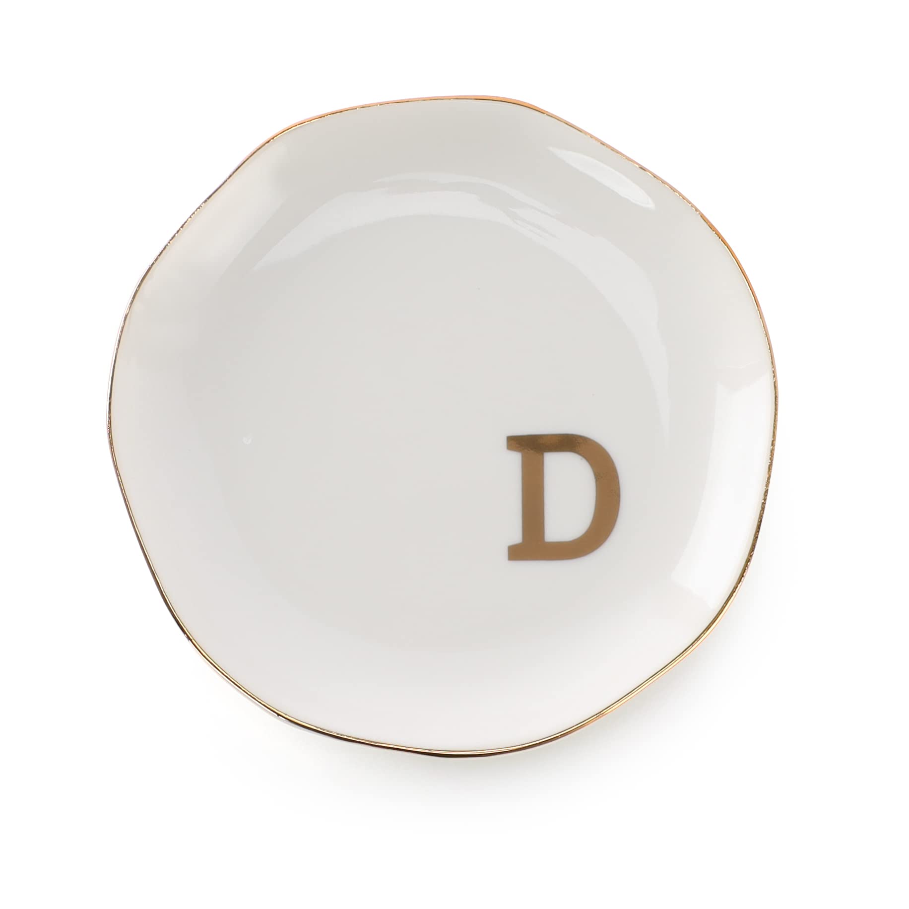 VINCOMIC Initials Ring Dish Jewery Tray with Personalized D-Monogrammed Gifts Wedding Engagement for Women Friends sister,Ceramic White