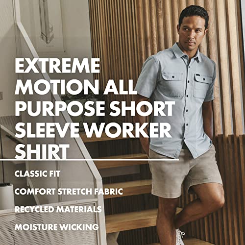 Lee Men's Extreme Motion All Purpose Classic Fit Short Sleeve Button Down Worker Shirt, Monaco Plaid