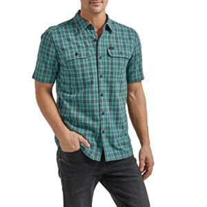 lee men's extreme motion all purpose classic fit short sleeve button down worker shirt, monaco plaid