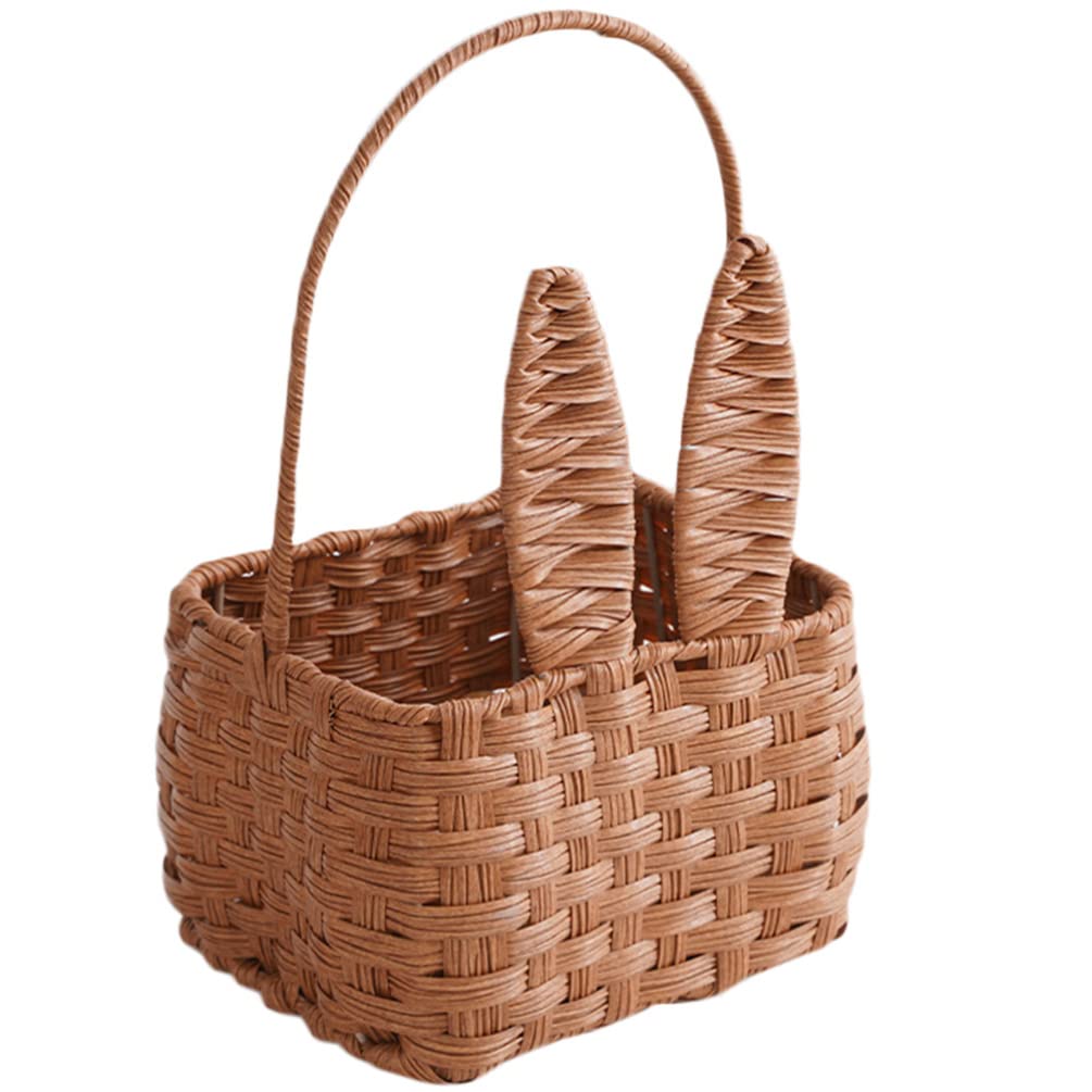 Cabilock Bread Basket Candy Gift Baskets Easter Bunny Basket Hanging Basket Toy Woven Basket with Handle Wicker Food Basket Snack Container Food Storage Holder Beach Rattan Laundry Basket