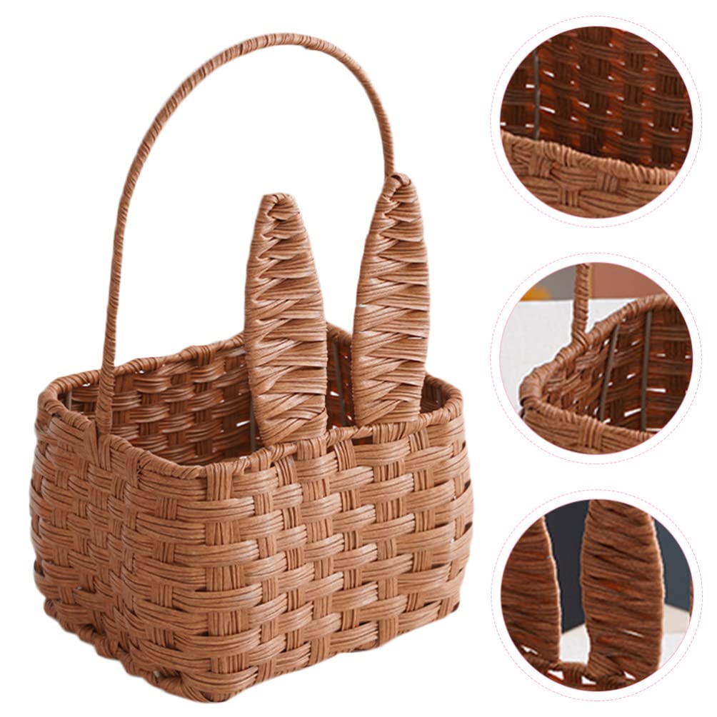 Cabilock Bread Basket Candy Gift Baskets Easter Bunny Basket Hanging Basket Toy Woven Basket with Handle Wicker Food Basket Snack Container Food Storage Holder Beach Rattan Laundry Basket